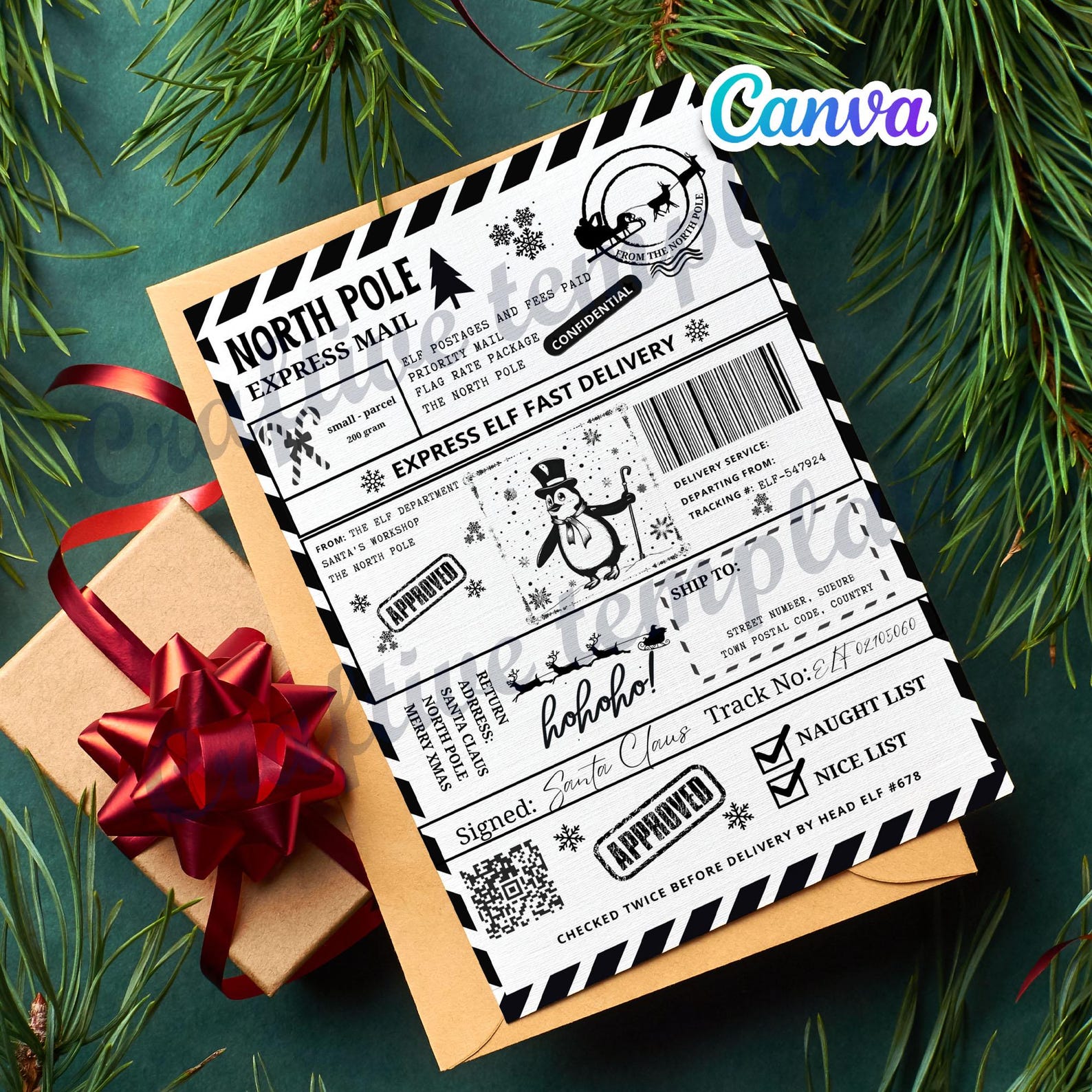 5x Christmas Shipping Label Canva Template | 5 Designs | Santa Mail ...