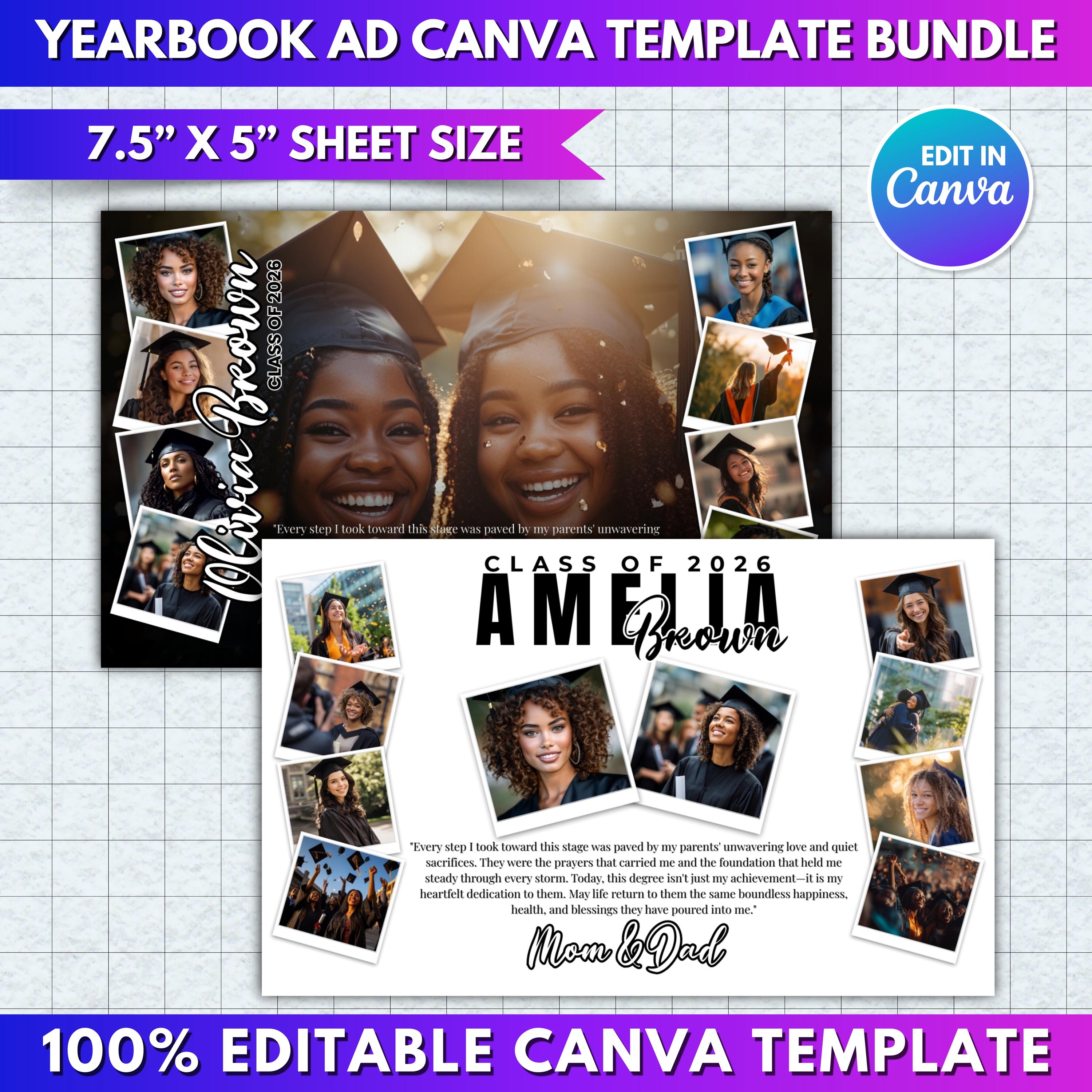 5x Full, Half & Quarter Page Yearbook Ad Bundle | Class of 2026 Senior ...