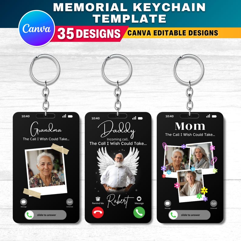 35x Memorial Keychain Canva Template Bundle | in Loving Memory Photo ...