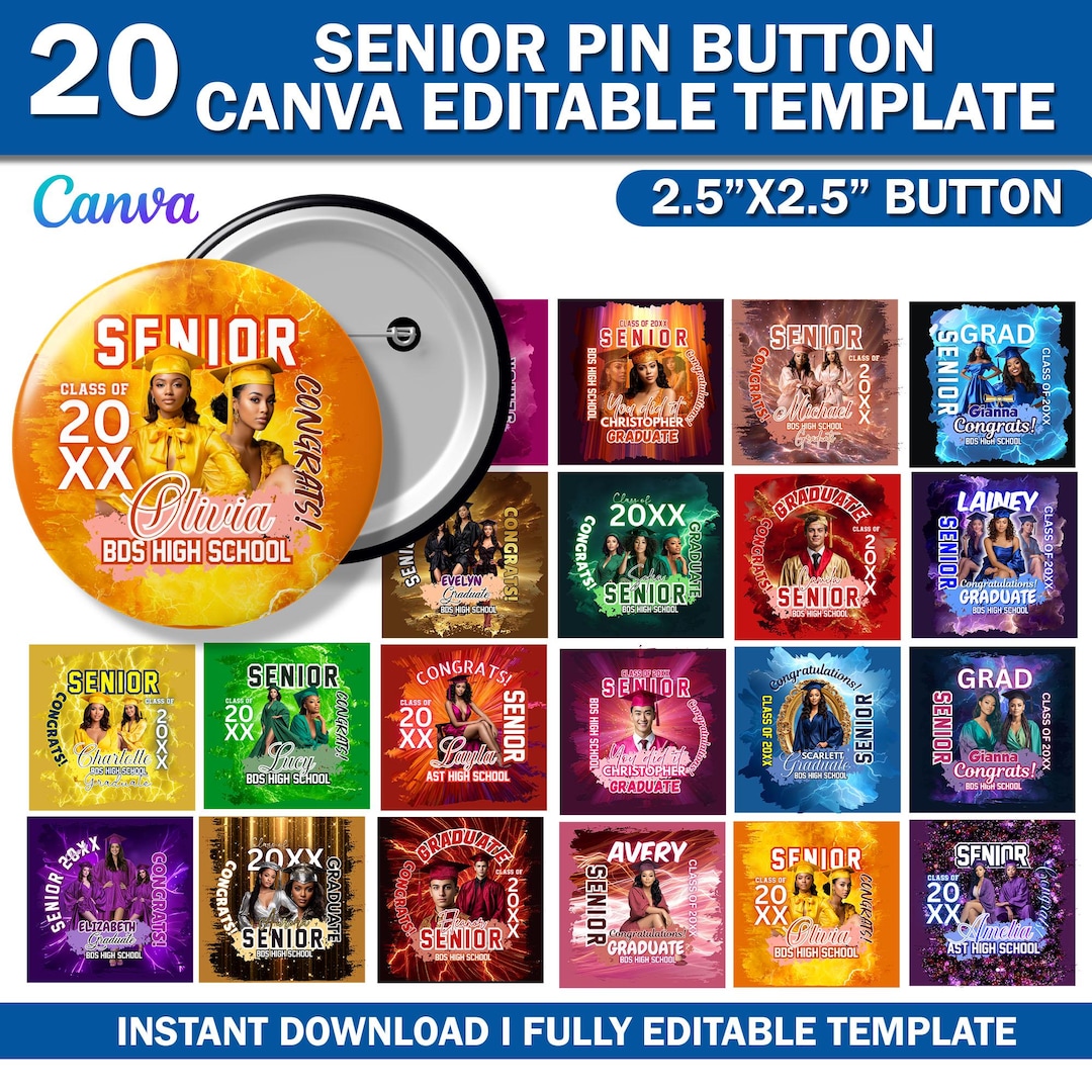 20x Senior Pin Button Canva Template, Congrats Senior 2026 Buttons ...