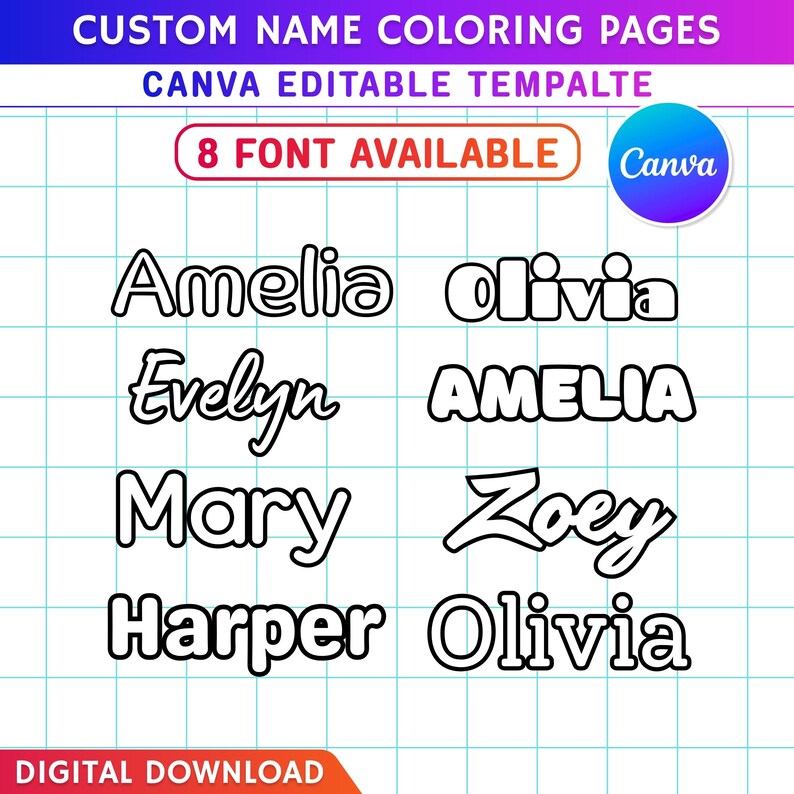 30x Custom Name Coloring Pages | Kids Activity Sheets 8.5inch X 11inch ...