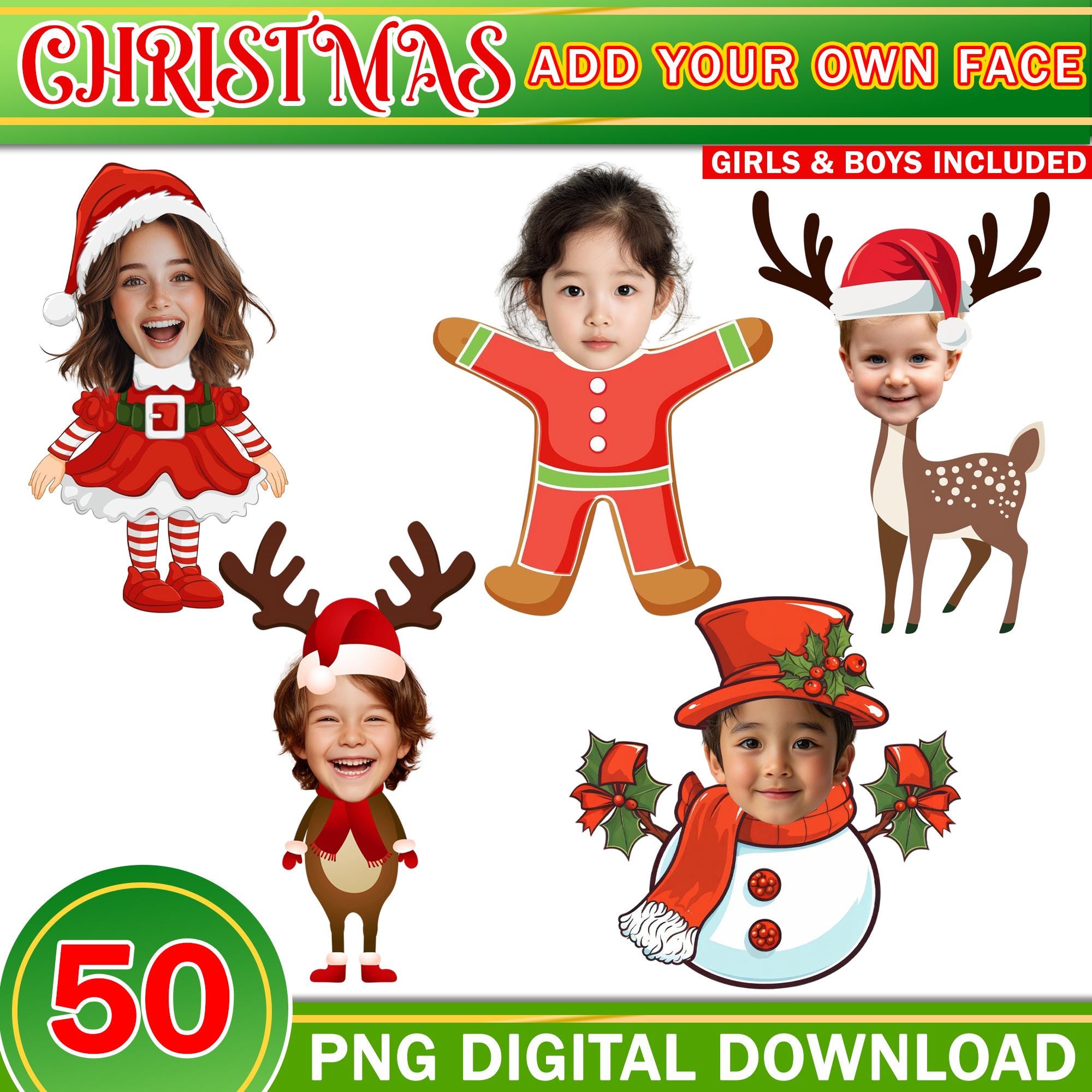 50x Christmas Add Your Own Photo Face Bundle, DIY Elf Yourself PNG, Elf ...