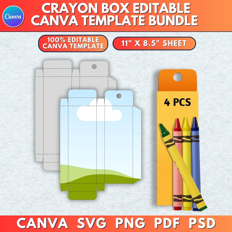 6x Crayon Box Template Bundle | Editable Canva Design | DIY Crayon Box ...