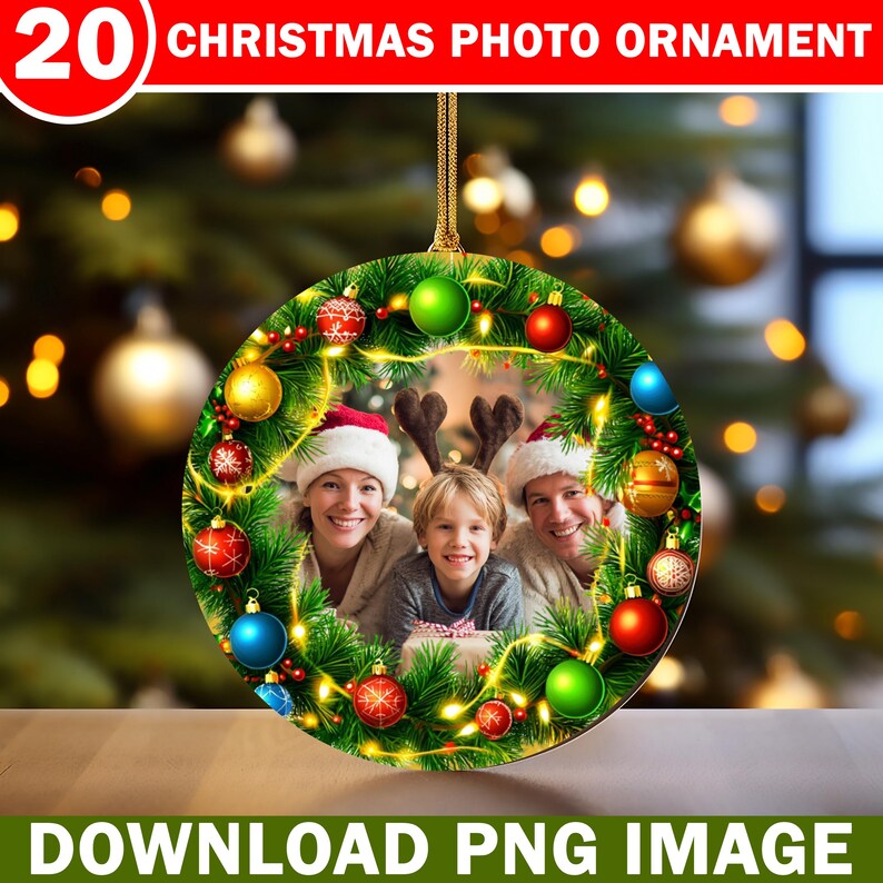 20x Christmas Photo Ornament PNG Bundle | Custom Photo Ornament Canva ...