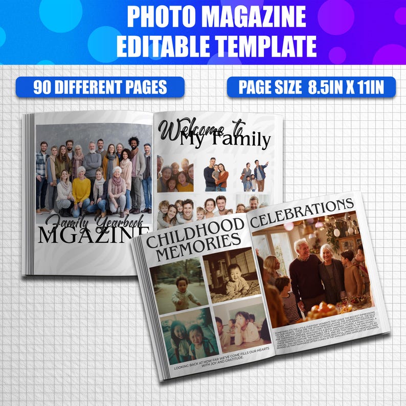 90x Photo Magazine Canva Templates | Editable Family Yearbook Album ...