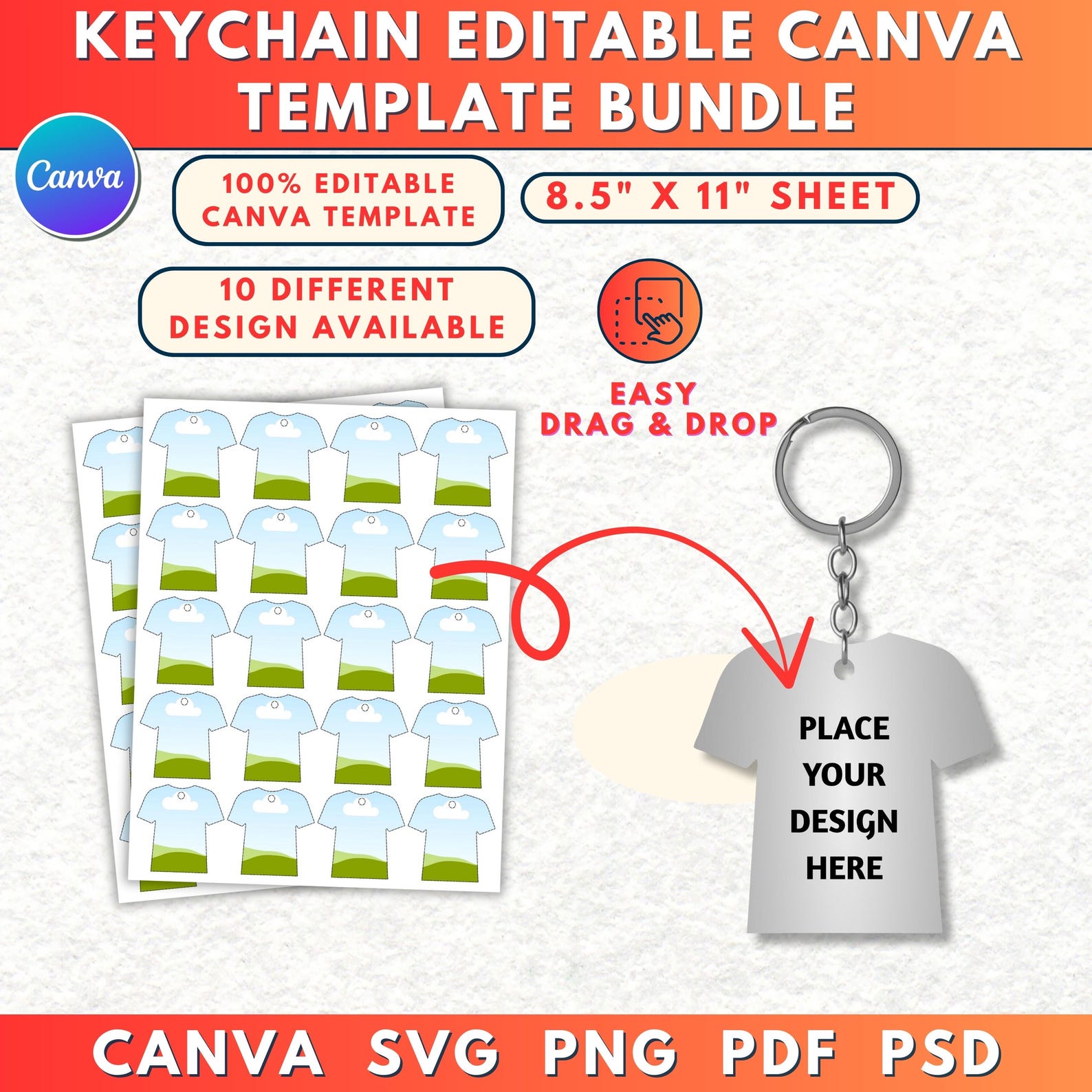 10x Keychain Canva Editable Templates | Rectangle & Circle Keychain ...