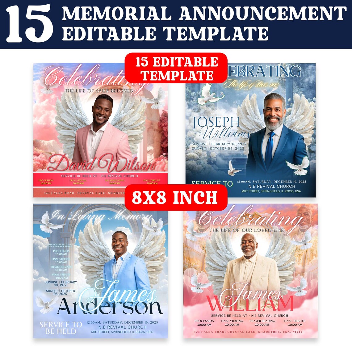 15x Editable Memorial Flyer Template Bundle | Funeral Announcement ...