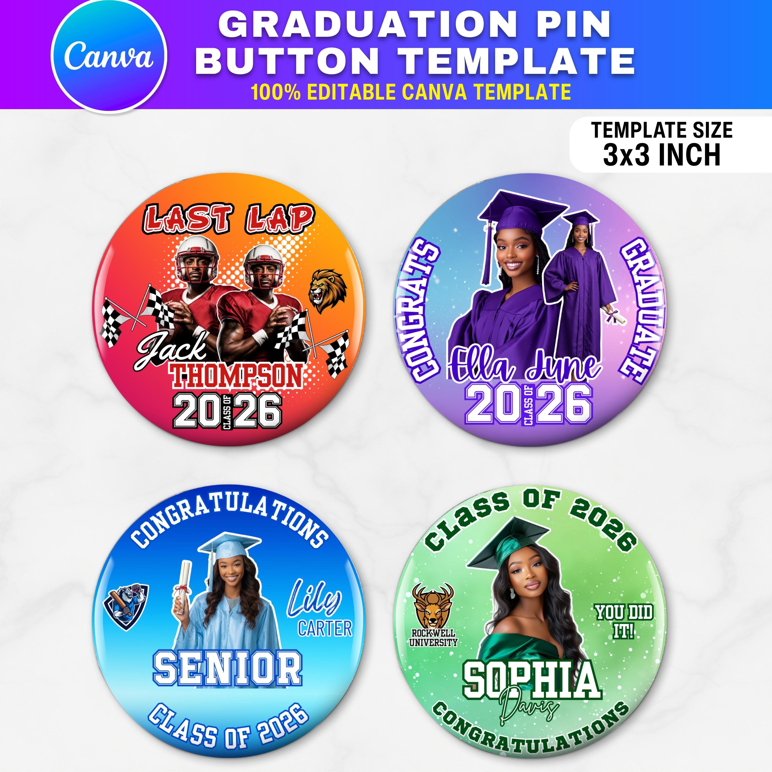 10x Senior 2026 Graduation Pin Bundle, Elite Milestone Button Suite ...