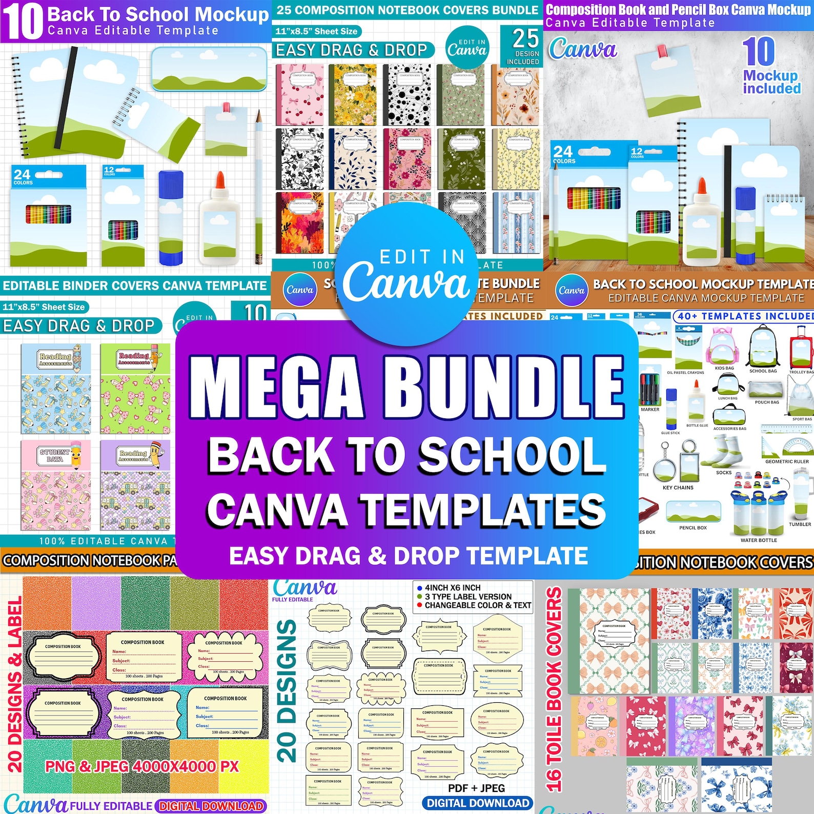 Composition Notebook Mega Bundle, Editable Notebook Cover & Label ...