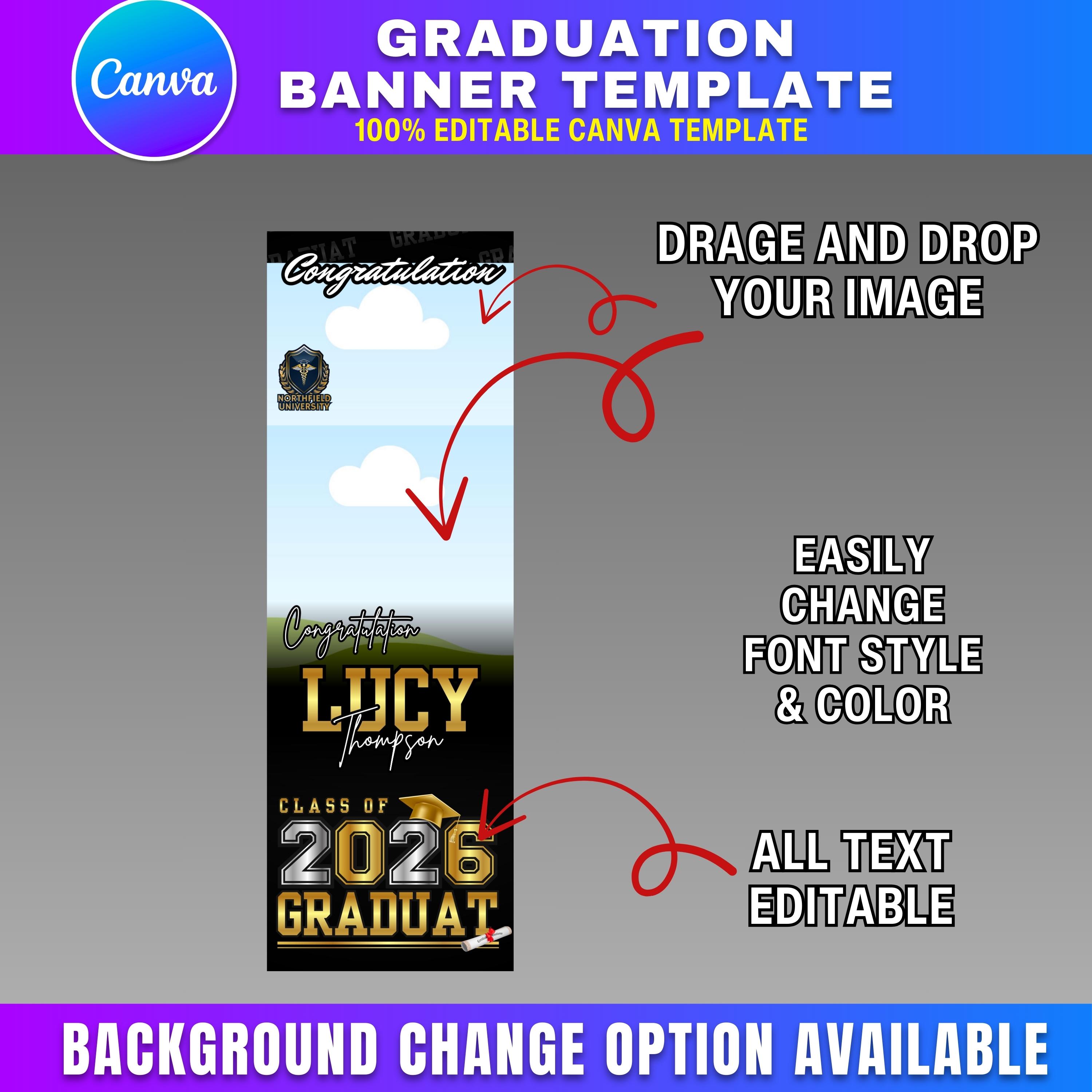4x Graduation Banner Canva Editable Template | Graduation Banner for ...
