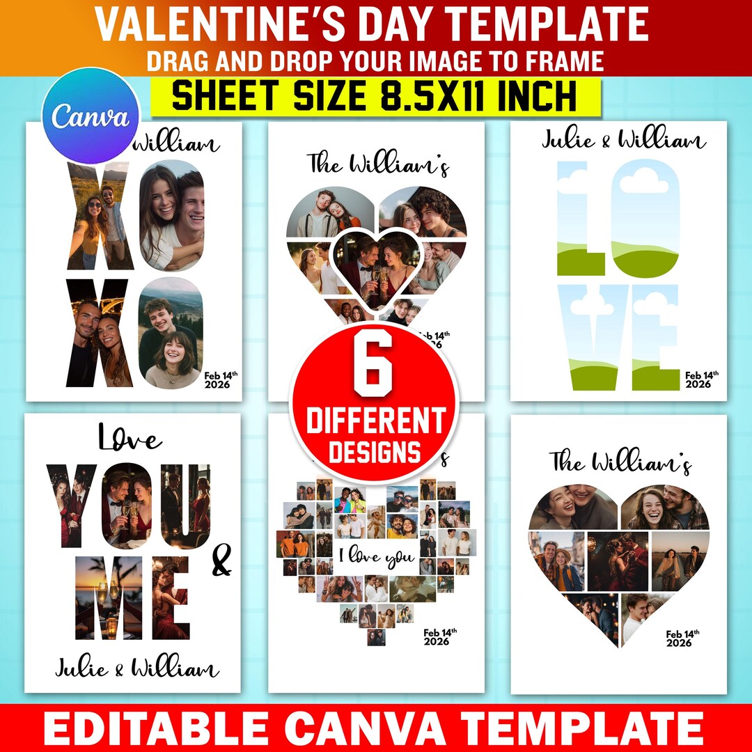 6x Love Photo Collage Editable Template | Valentine's Day & Anniversary ...
