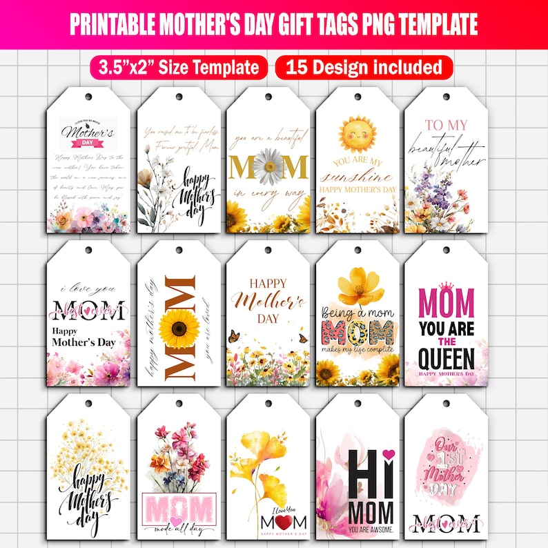 15x PRINTABLE Mother's Day Gift Tags | 8 Wildflower Designs | Instant ...