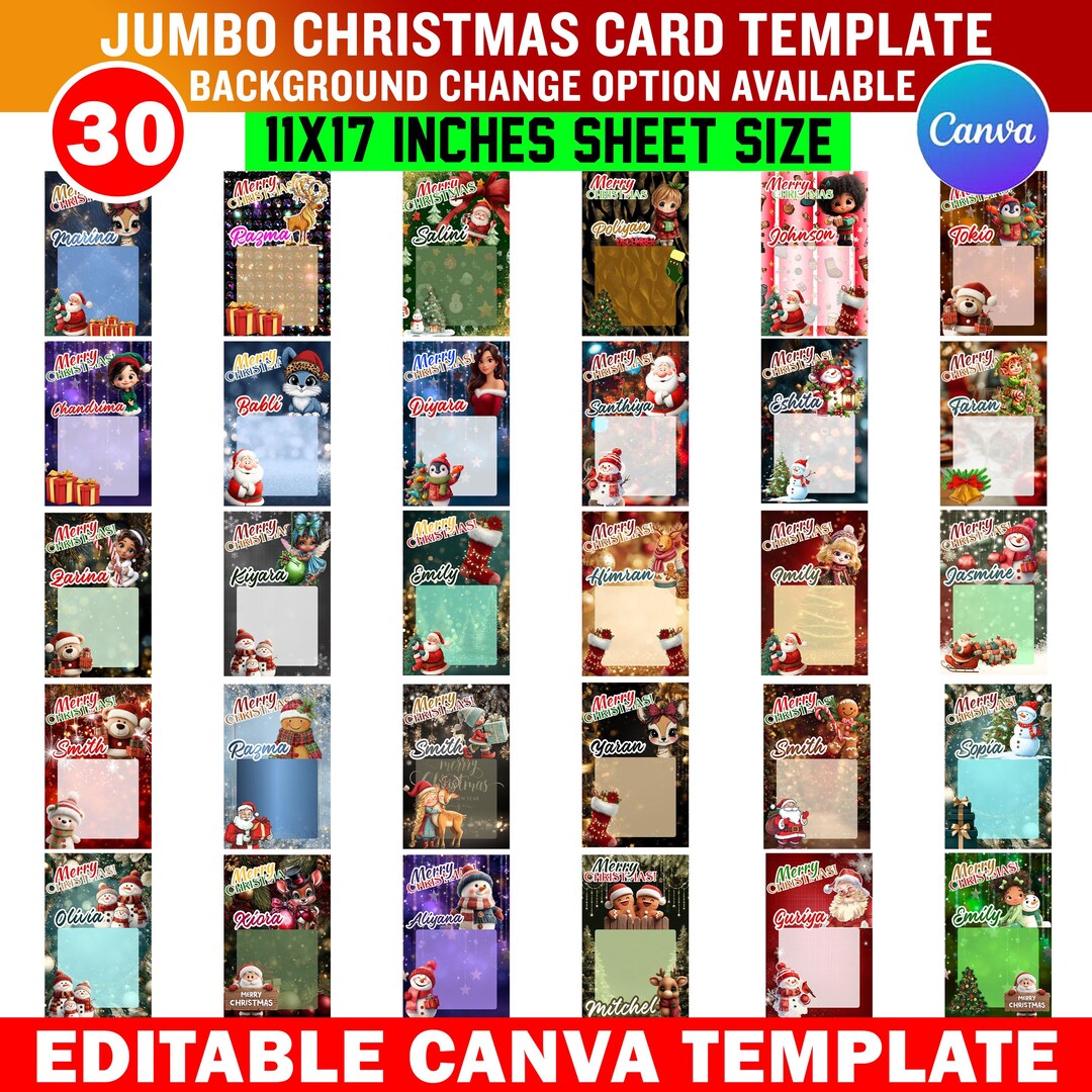 30x Jumbo Christmas Card Template Bundle | Editable Christmas Card ...