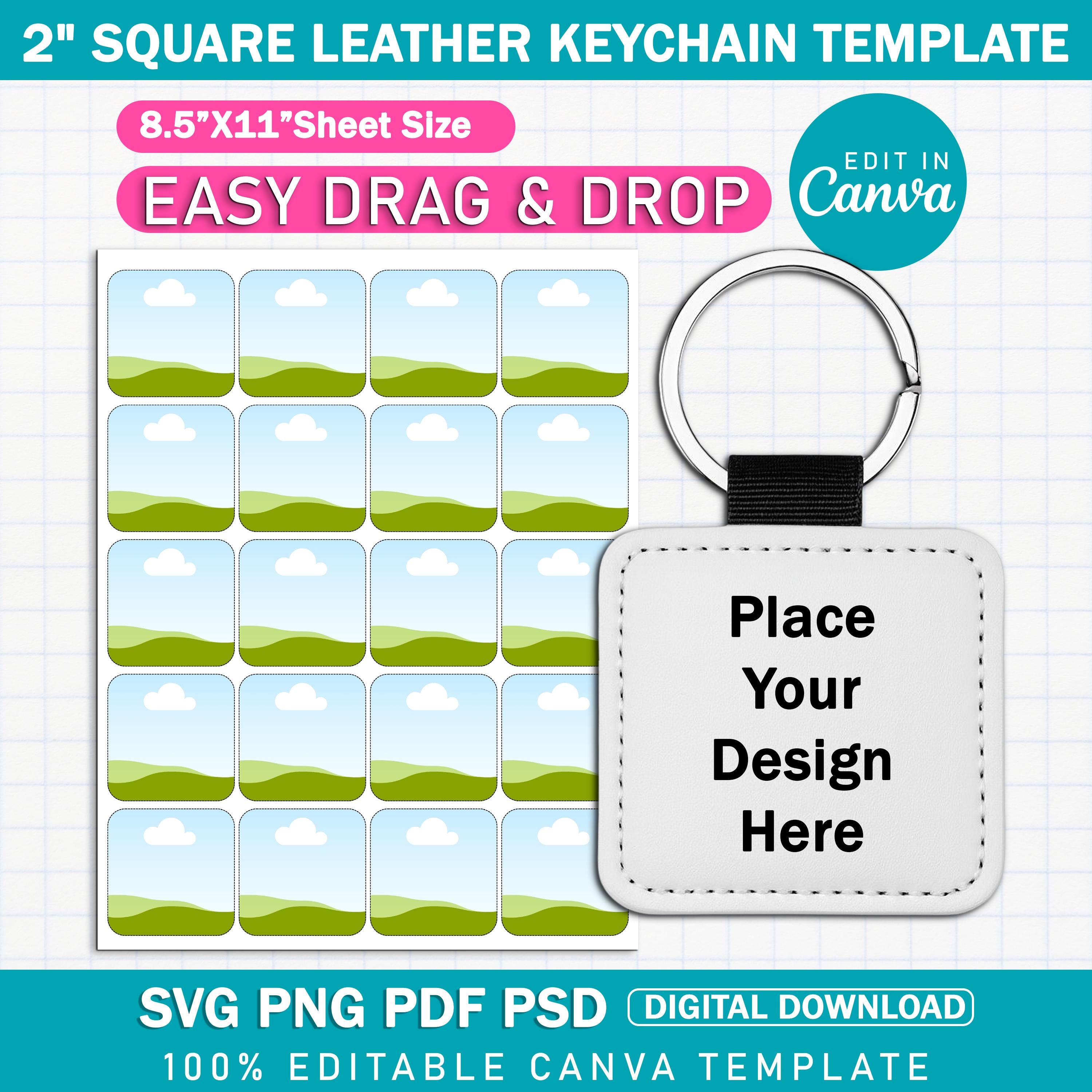 2" Square Leather Keychain Template, DIY Keychain Template Svg, Canva ...