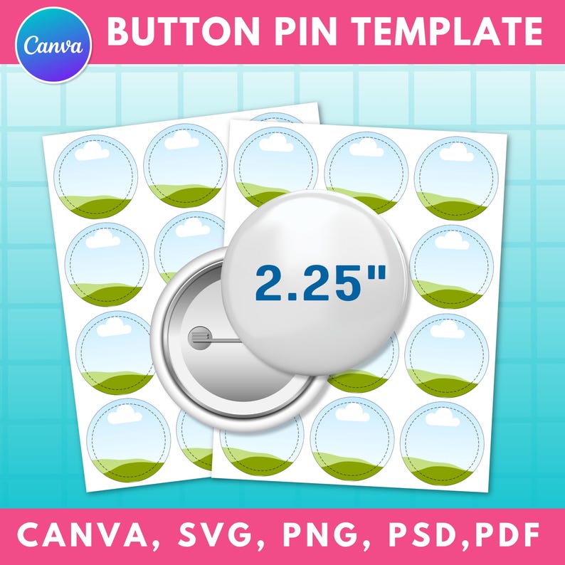 2.25" Button Pin Canva Template, Blank Badge SVG, PNG for Sublimation ...