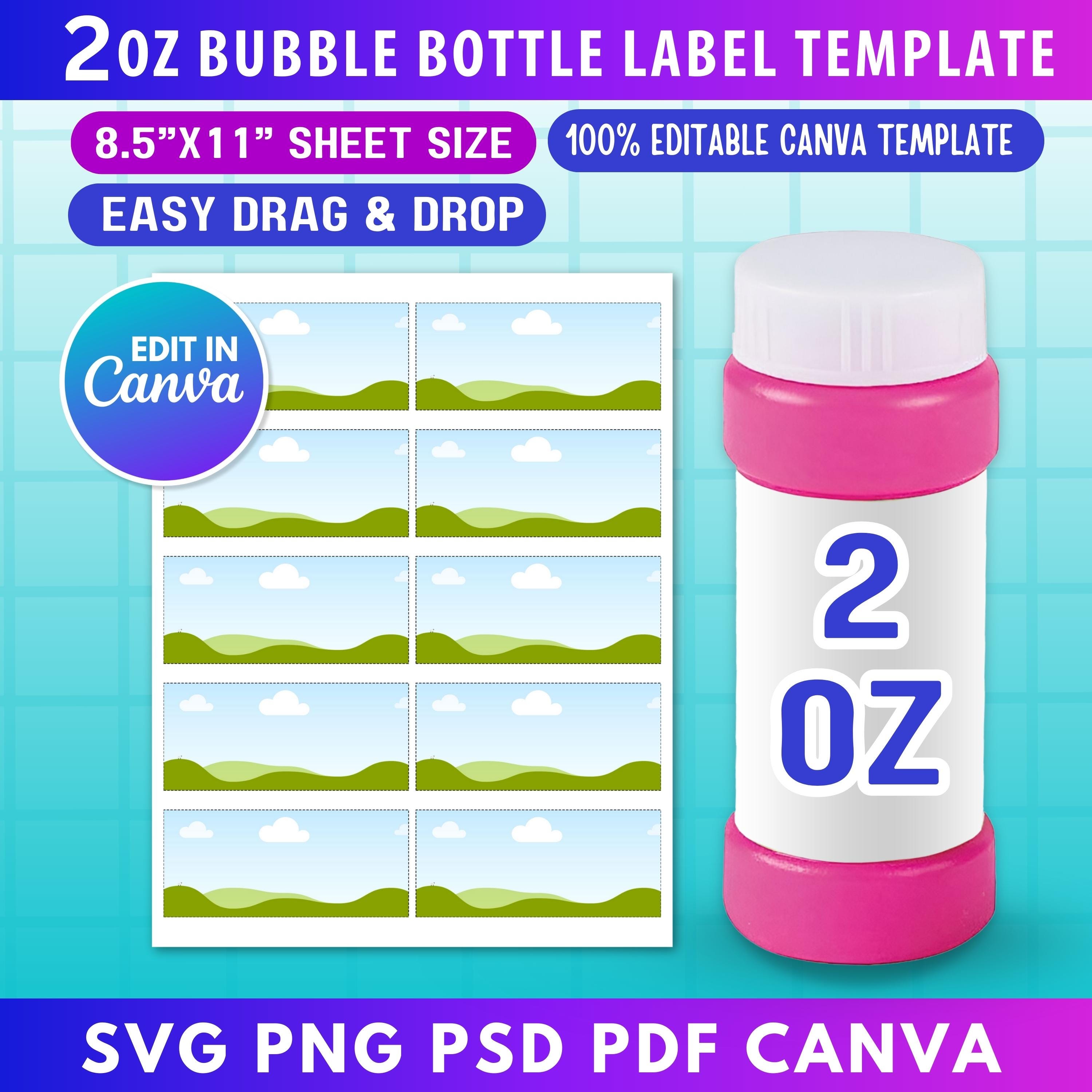 2oz Bubble Bottle Label Template | Bubble Bottle Sticker SVG | Kids ...