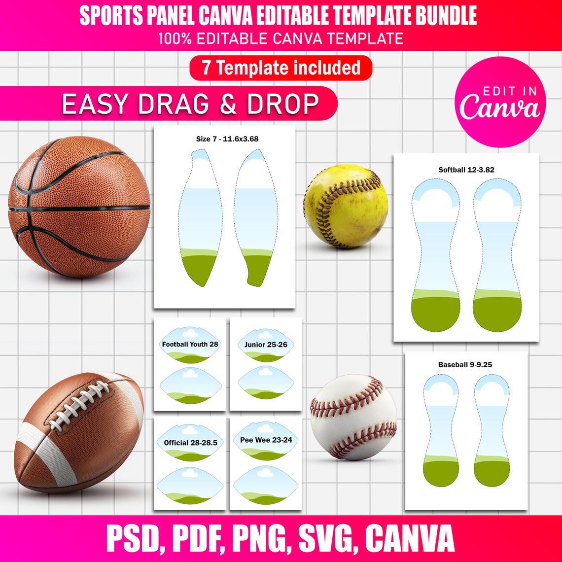 Sports Panel Canva Template Bundle | Baseball, Football, Basketball ...