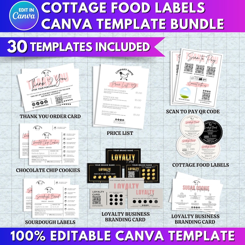 30x Editable Cottage Food Labels Bundle | Canva Templates for Cottage ...