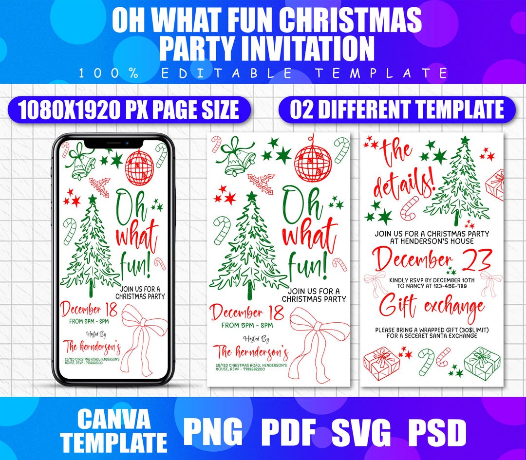 Oh What Fun Christmas Party Invitation | Digital Holiday Invite ...