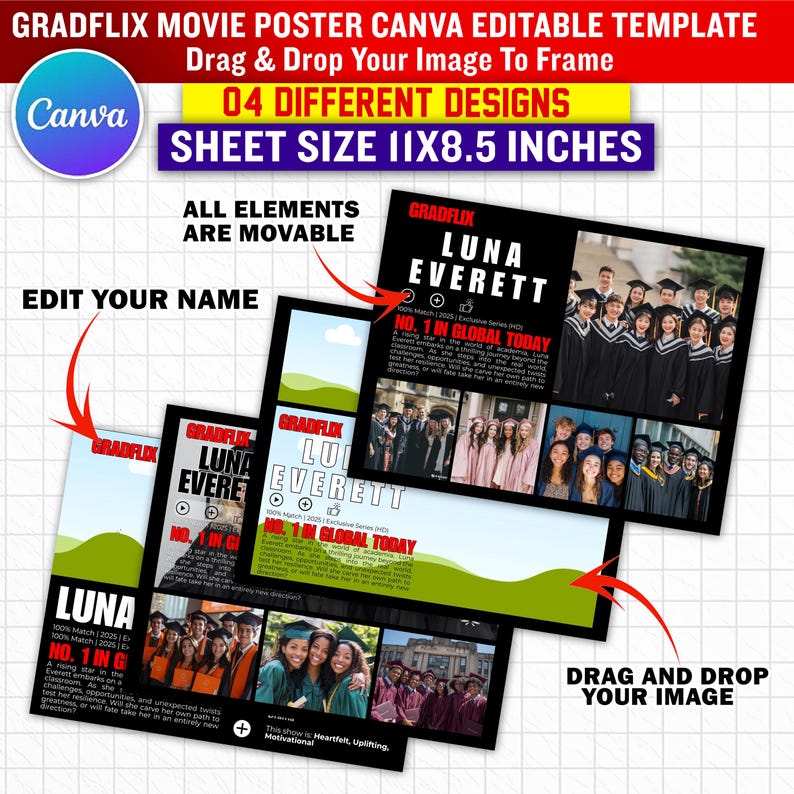 4x Gradflix Movie Poster Bundle | "gradflix" Graduation Premiere Suite ...
