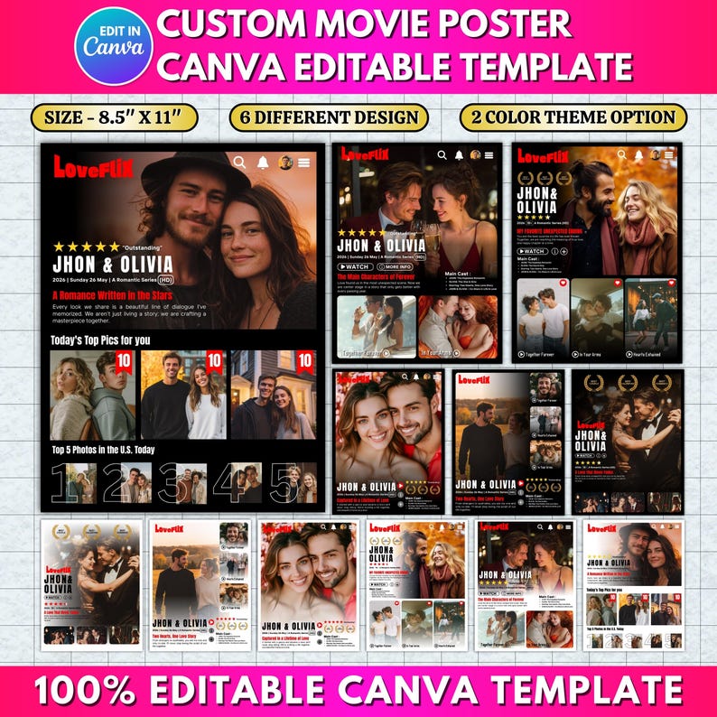 Custom Movie Poster Canva Editable Template | Personalized Couple ...
