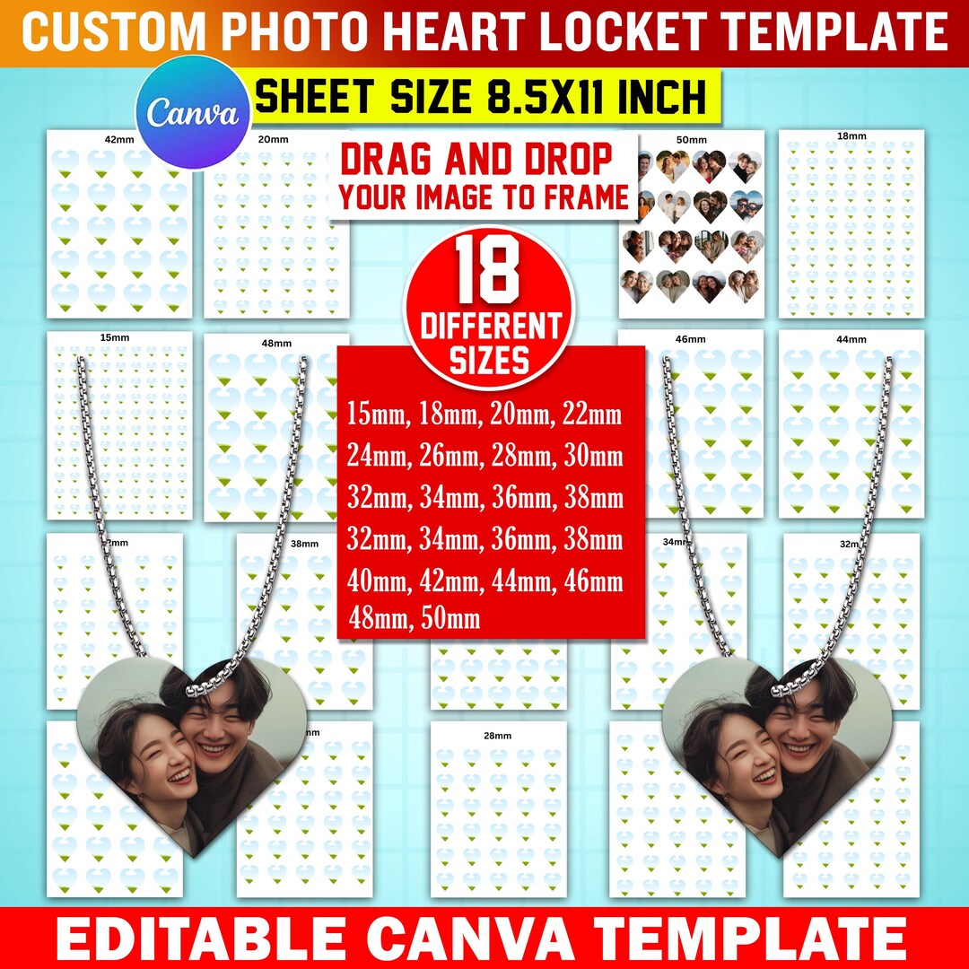 Custom Photo Heart Locket Template, Photo Heart Locket Canva Editable ...