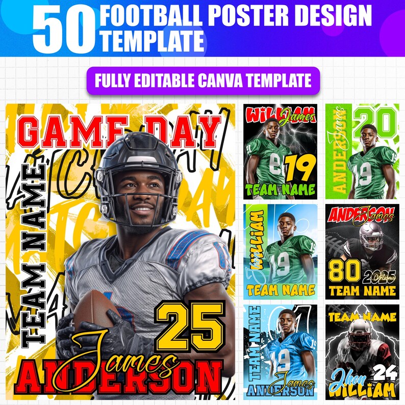 50x Football Poster Canva Template Mega Bundle, Editable Sports ...