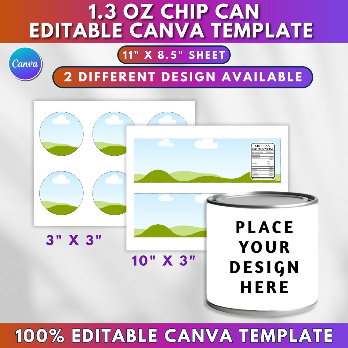 1.3 OZ Chip Can Canva Template | Editable Pringles Wrapper Label | DIY ...