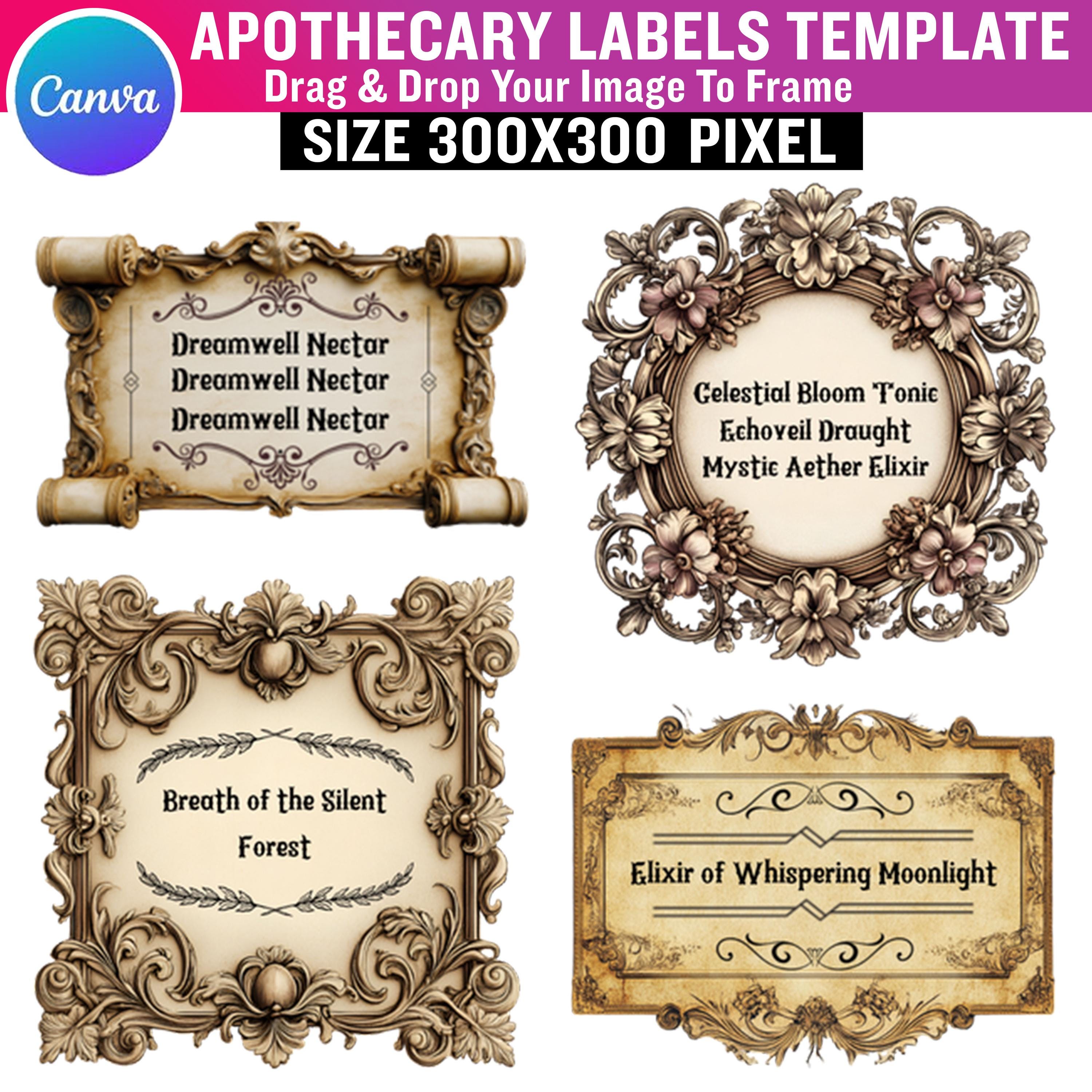 20x Editable Vintage Apothecary Labels | Canva Editable Potion Labels ...
