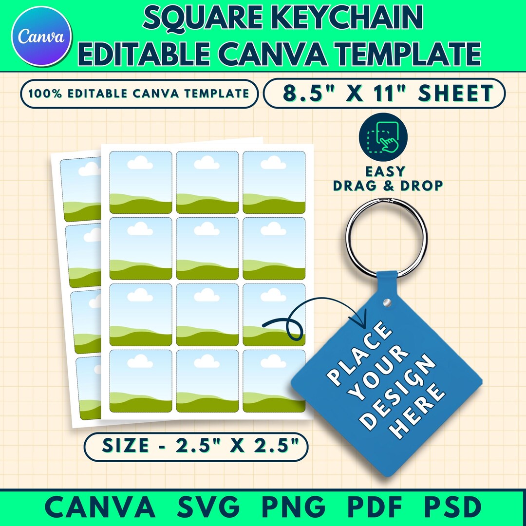 2.5" Square Keychain Template, Blank Keychain Template Svg ...