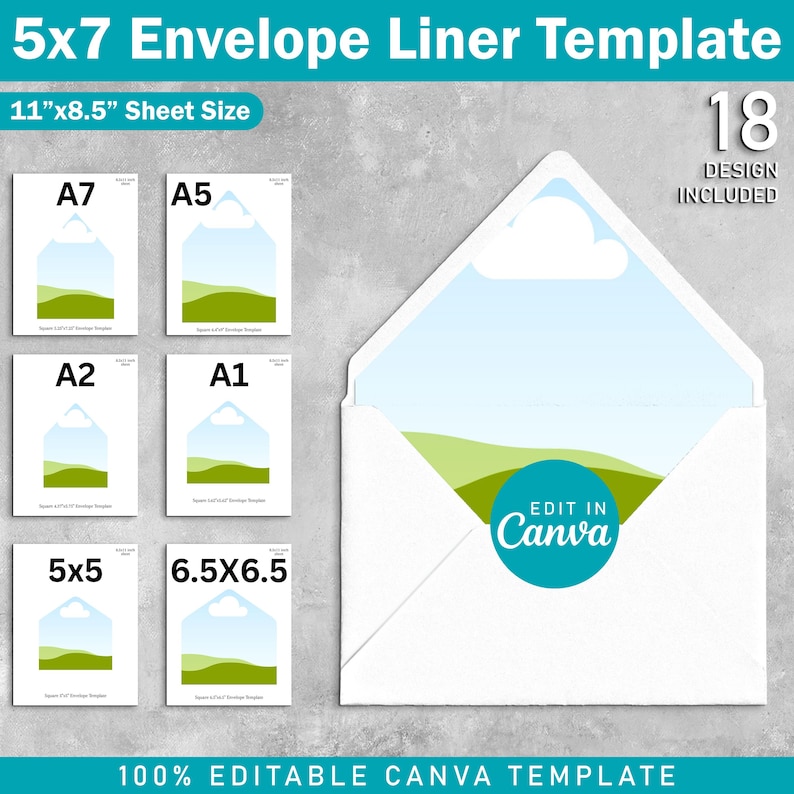 5x7 Envelope Liner Canva Template | Editable DIY Insert for A7 ...
