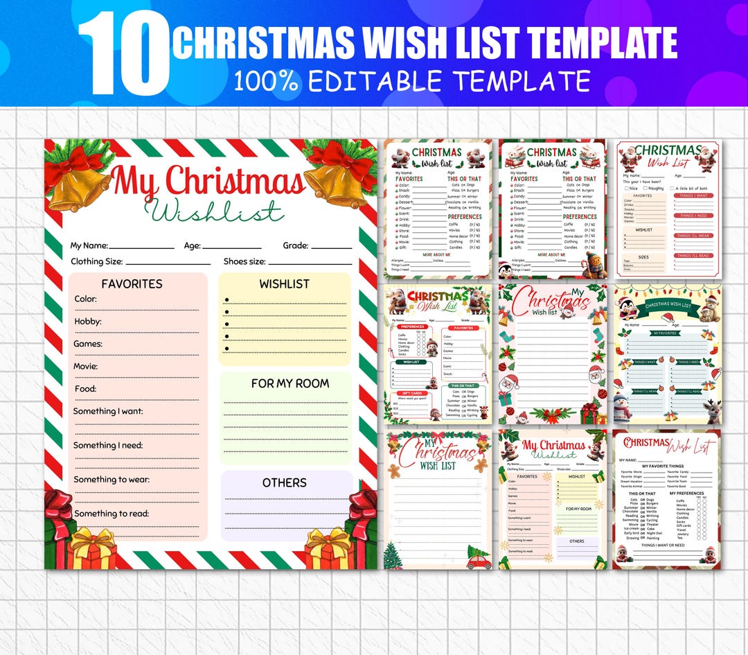 10x Christmas Wish List Printable Bundle | Letter to Santa & Christmas ...