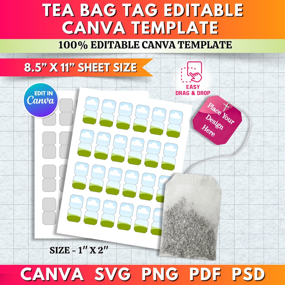 Tea Bag Tag Template SVG | Tea Bag Label Template | DIY Tea Tag Canva ...