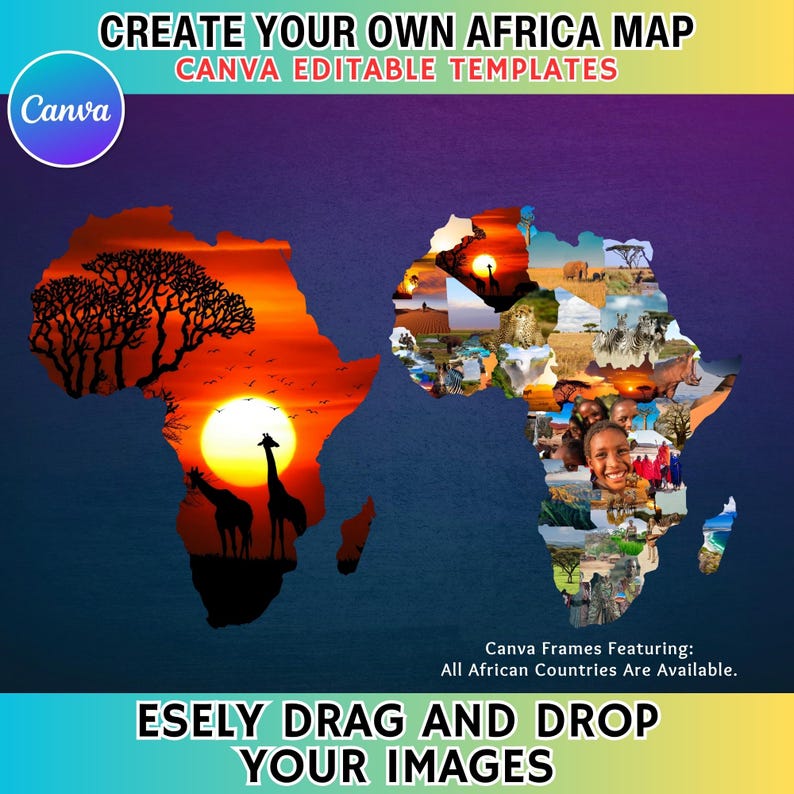 Fill Your Own Africa Map Canva Template | African Countries Frame ...