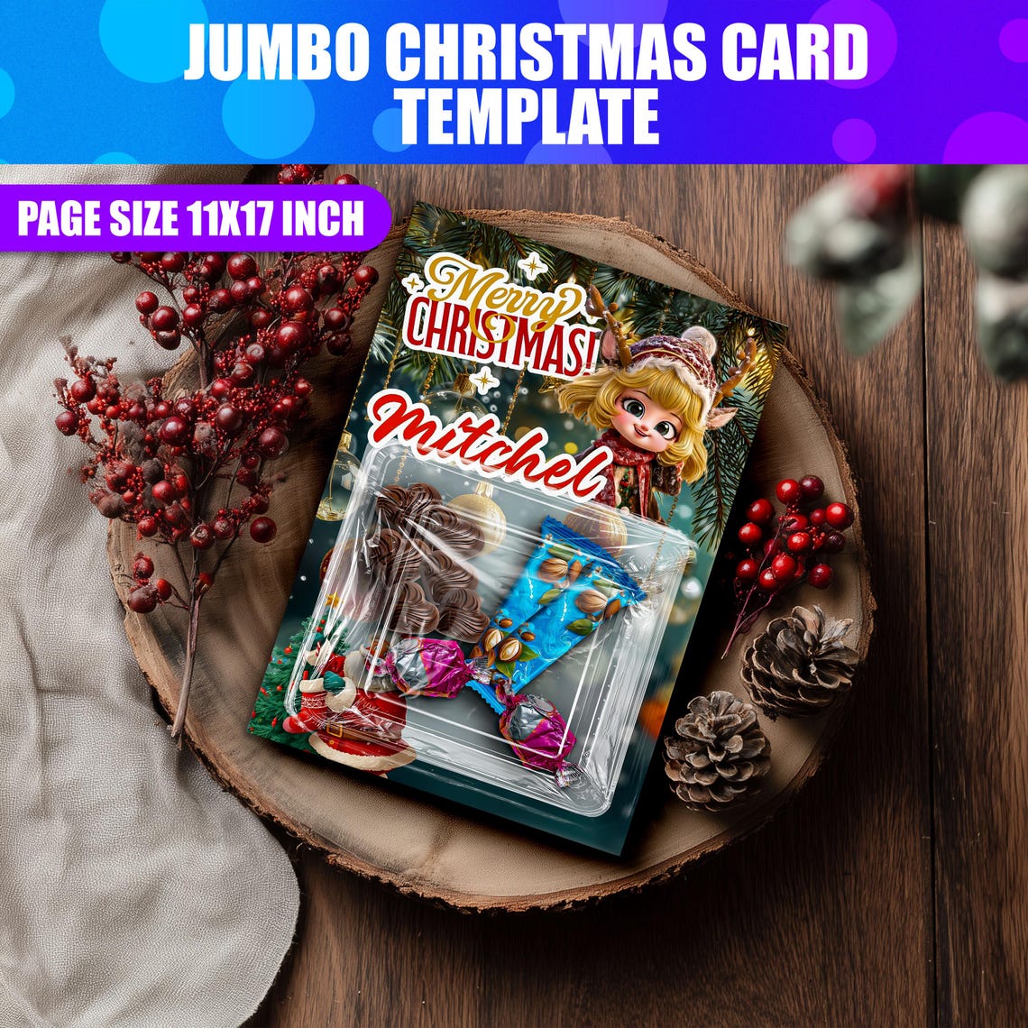 100X Jumbo Christmas Card Template Bundle | Editable Christmas Card ...