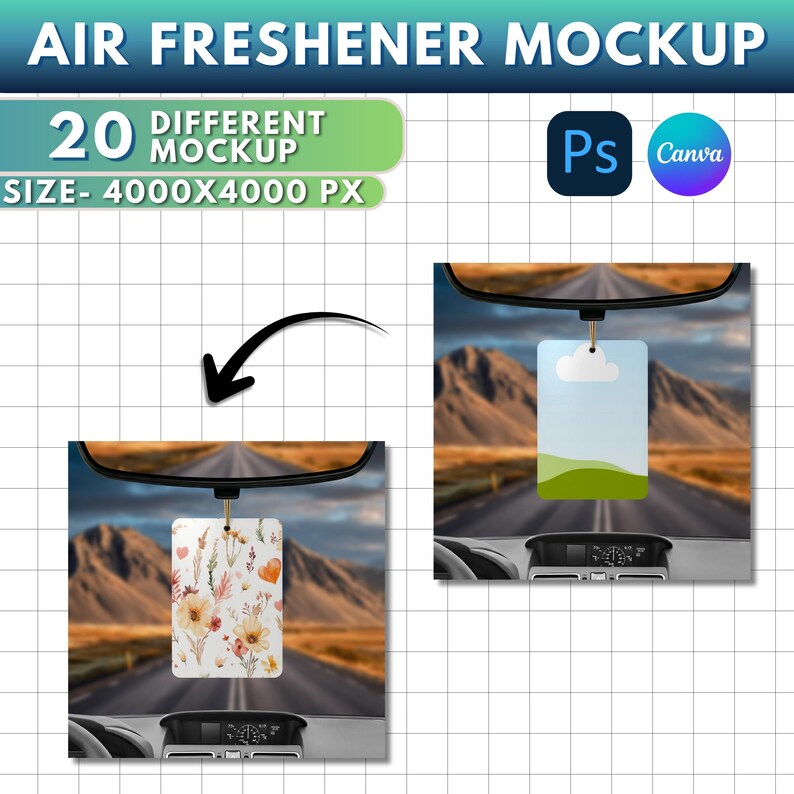 20x Air Freshener Canva Mockup Bundle | Rectangle Car Air Freshener ...