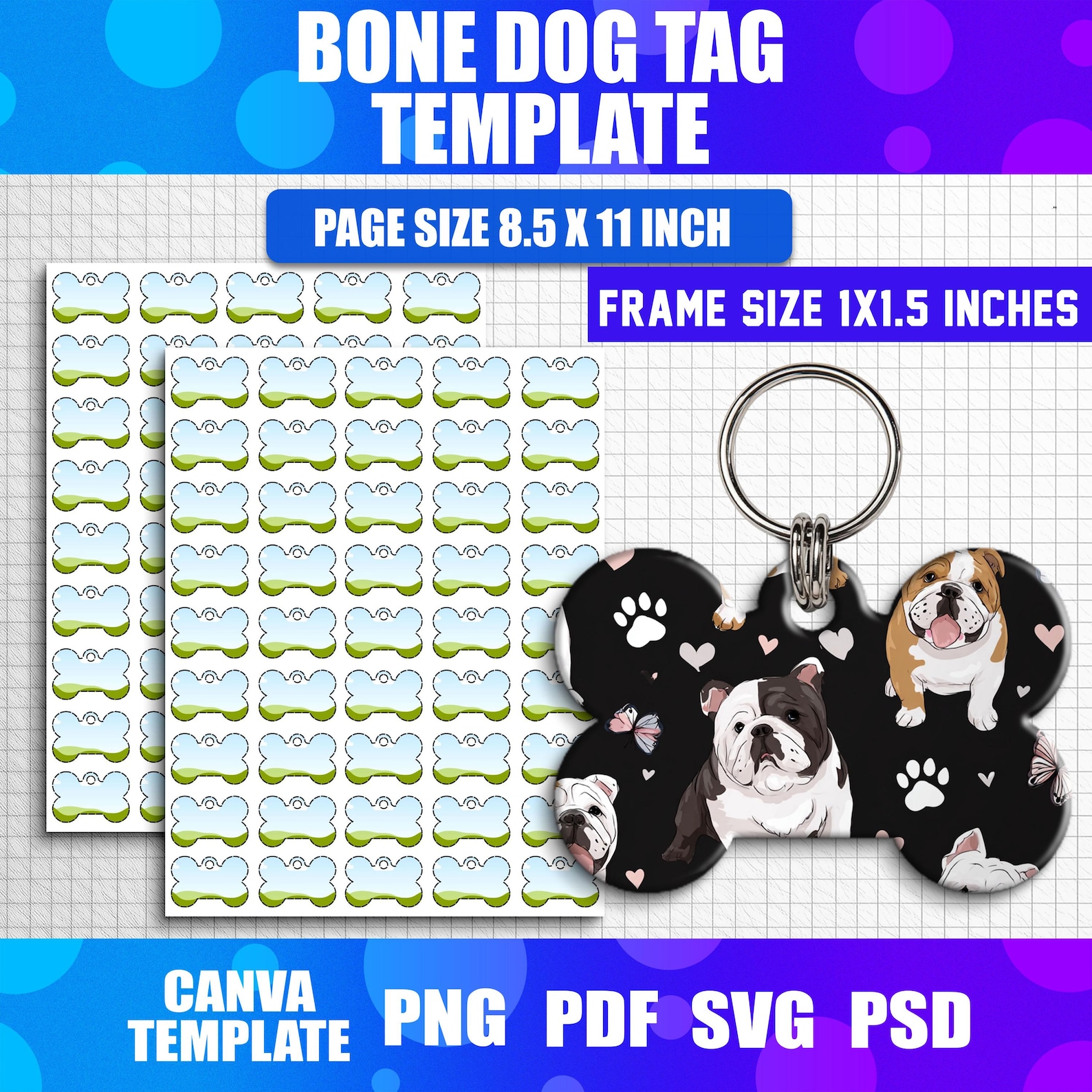 Dog Tag Template | Bone Tag Template | 1.5" Pet ID Tag SVG PNG ...