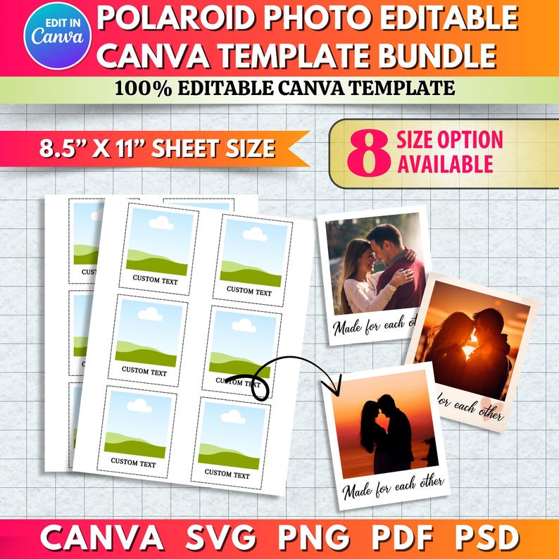 8x Polaroid Photo Canva Editable Template Bundle | Instax Printable ...