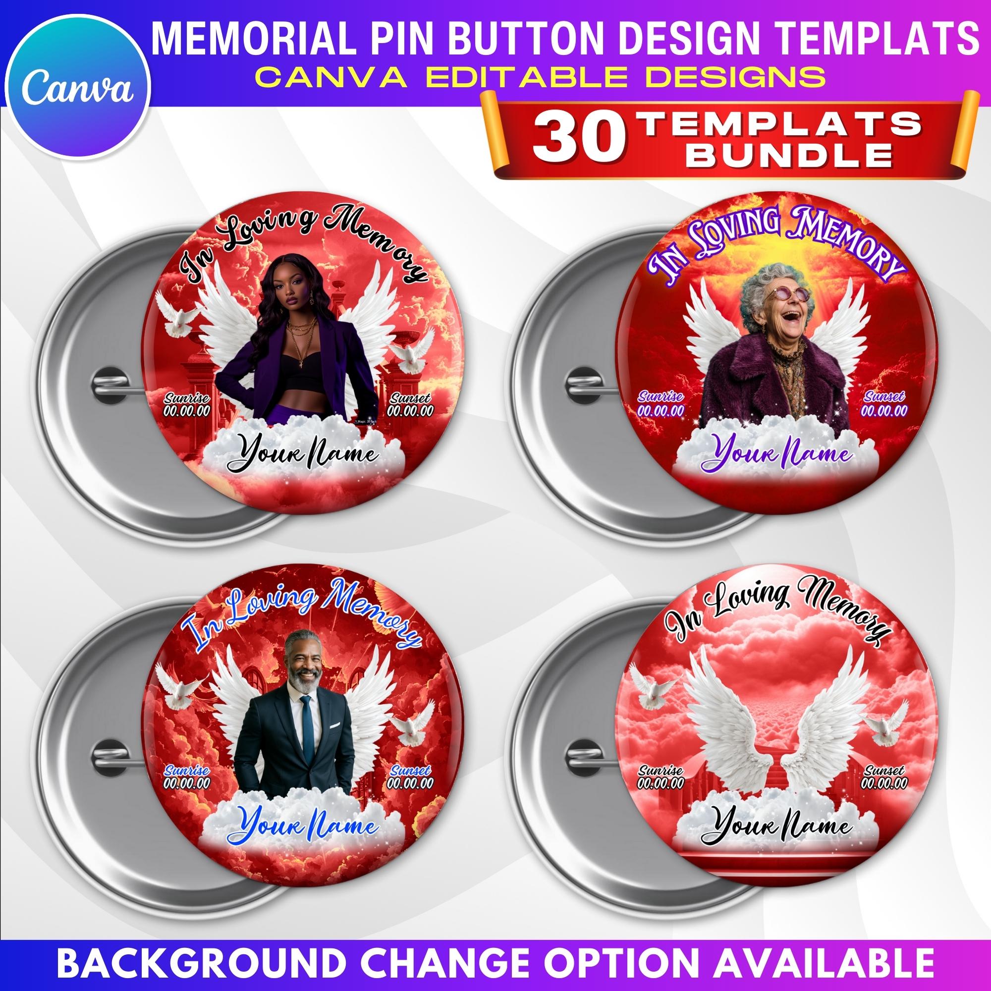 30x Memorial Red Pin Button Canva Templates | in Loving Memory Red ...