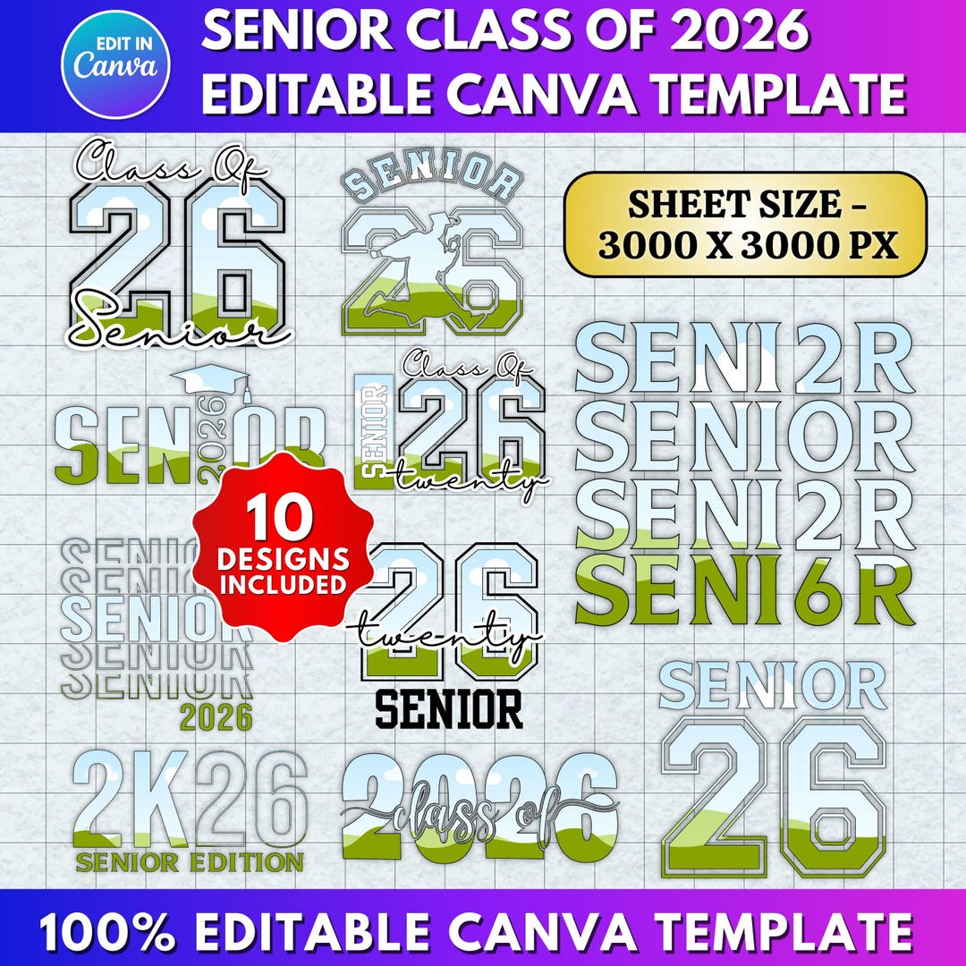 10x Editable Senior 2026 Template Bundle | Class of 2026 Canva Photo ...