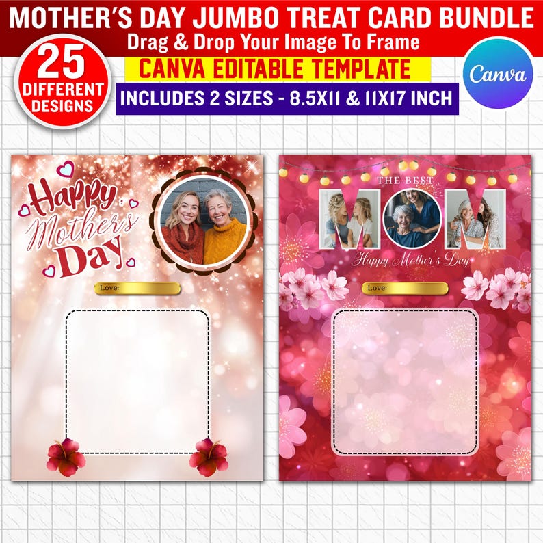 25x Mother’s Day Jumbo Card Bundle, Editable Candy and Snack Gift Card ...