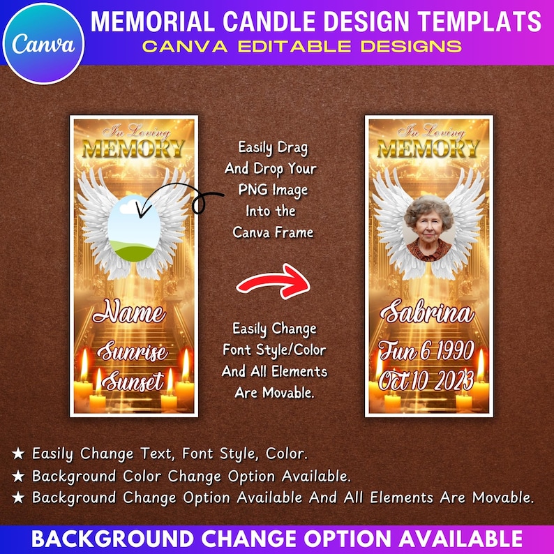 20x Memorial Candle Label Canva Template | in Loving Memory Sticker ...