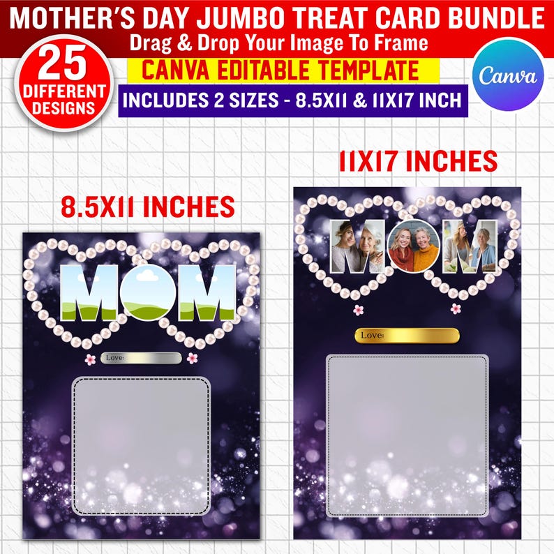 25x Mother’s Day Jumbo Card Bundle, Editable Candy and Snack Gift Card ...