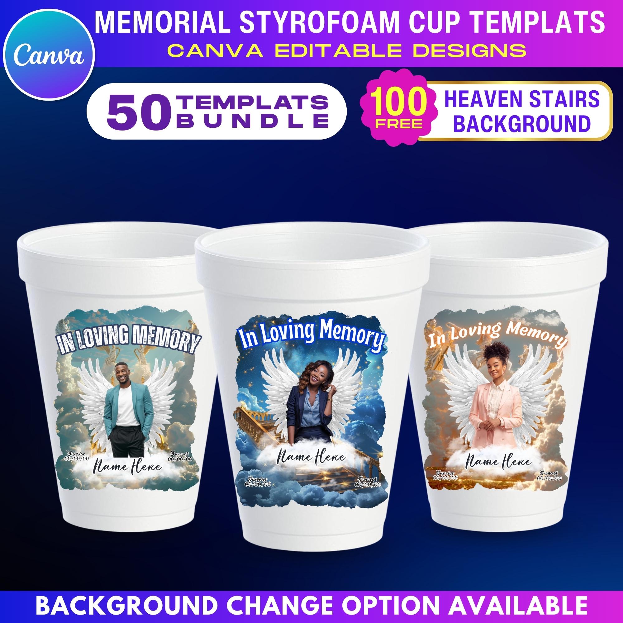 50x Memorial Styrofoam Cup Sticker Template, in Loving Memory Styrofoam ...