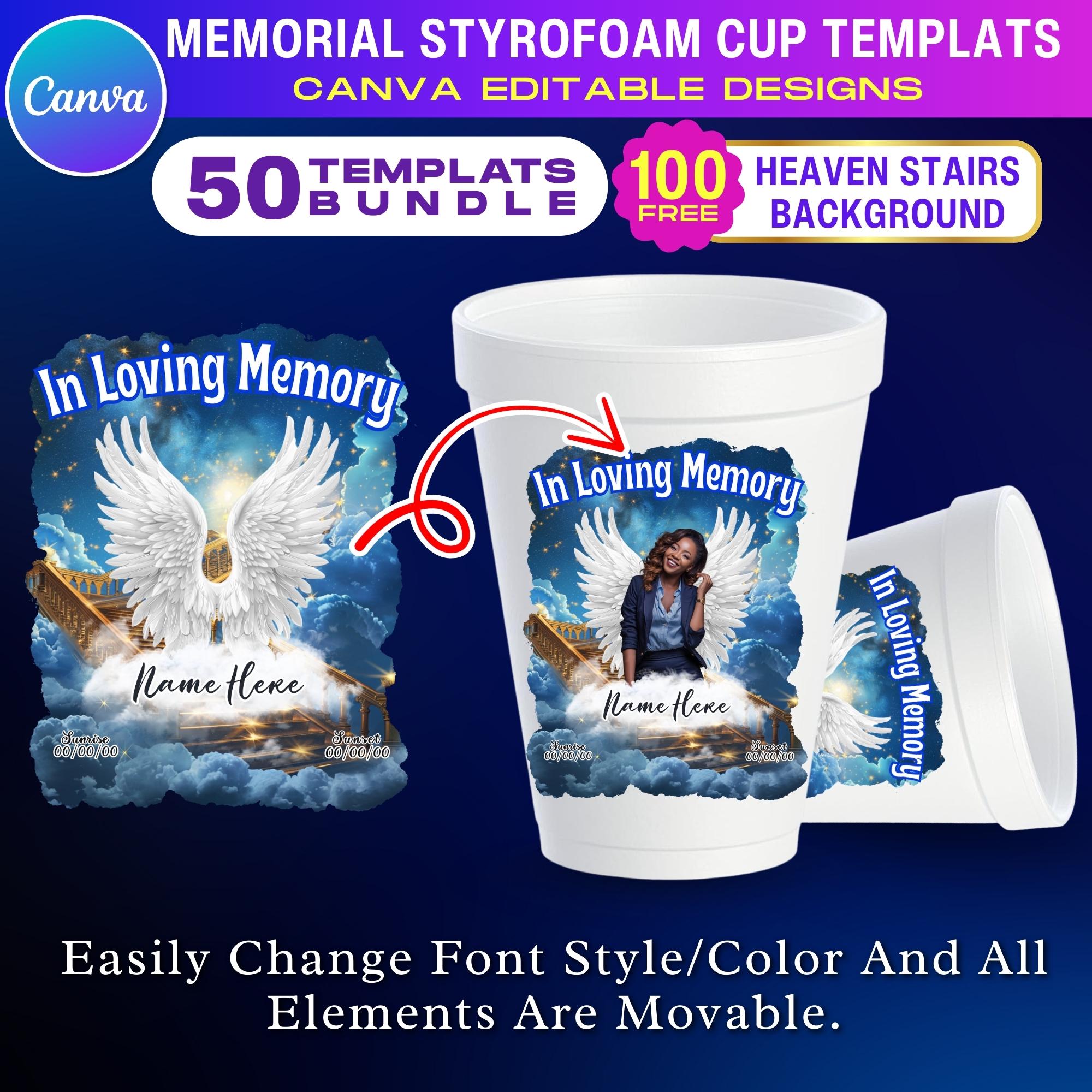 50x Memorial Styrofoam Cup Sticker Template, in Loving Memory Styrofoam ...
