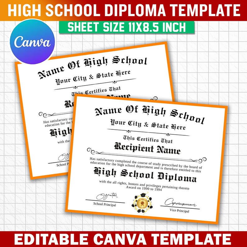 Editable High School Diploma Template | Graduation Certificate Replica ...