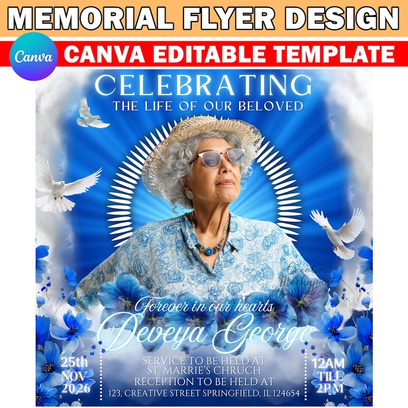 15x Memorial Flyer Canva Template Bundle | Editable Obituary Funeral ...