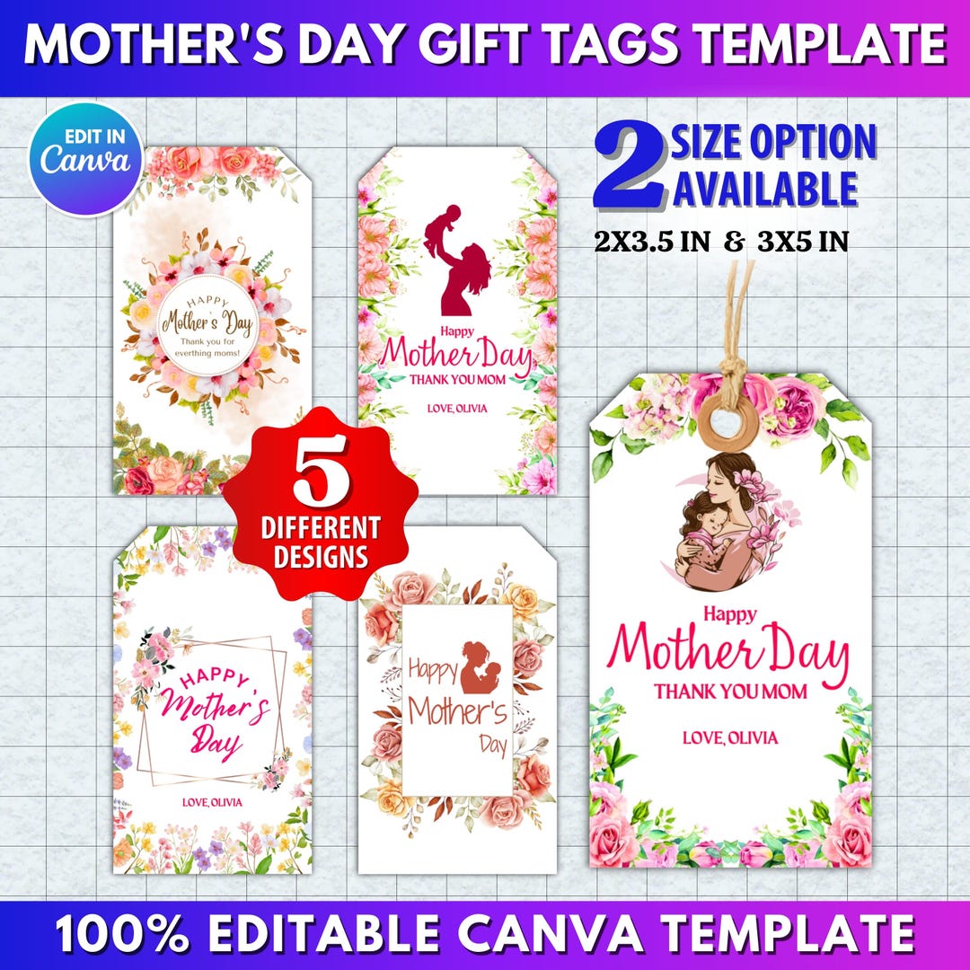 Editable Mother’s Day Gift Tags | Floral Print Gift Labels | 5 Unique ...