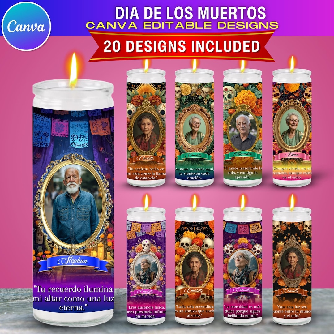 12 Day of the Dead Candle Labels for Tall Cylinder Candles, Dia De Los ...
