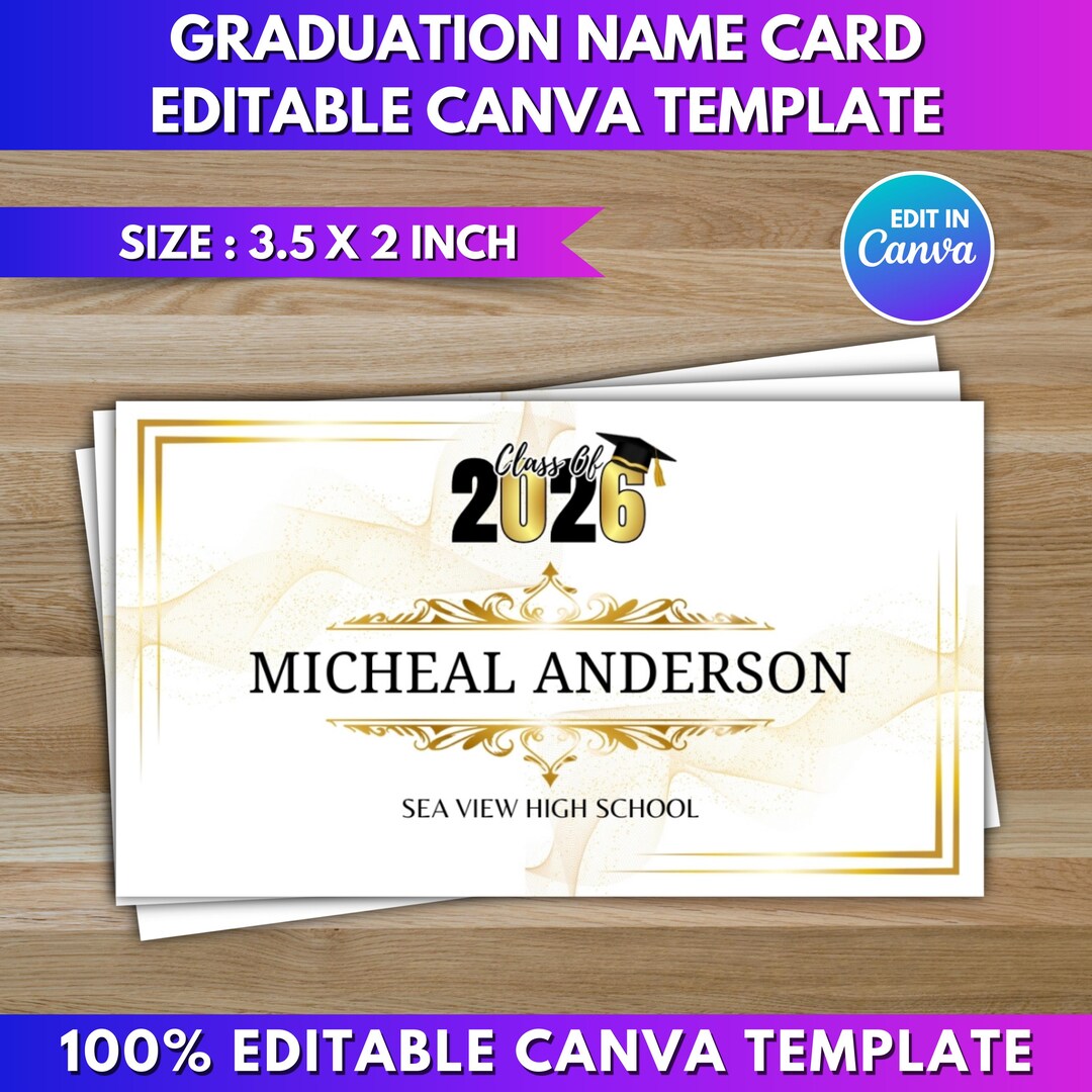 Editable Graduation Name Card Template | Printable Class of 2026 Name ...